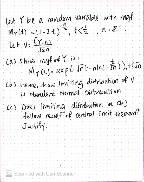Solved 끌 nZ let y be a random variable with mgf Mylt): | Chegg.com