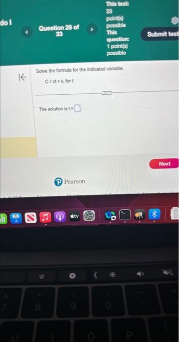 Solved Solve the formula for the indicated variable. C=2t+x, | Chegg.com