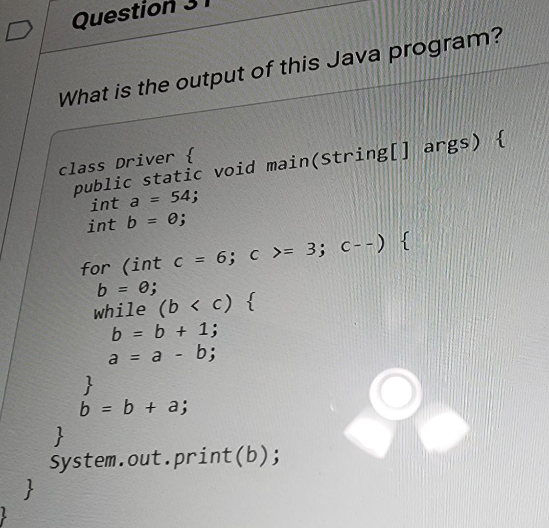 Solved class Driver \{ public static void main(String[] | Chegg.com