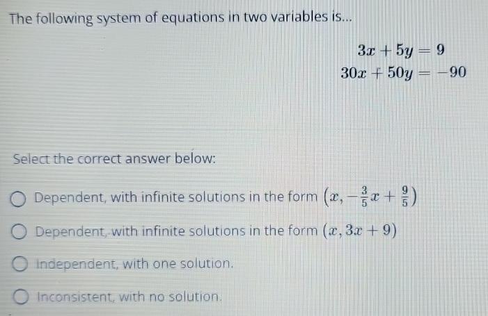 Solved The following system of equations in two variables | Chegg.com