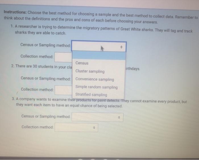 Solved Instructions: Choose the best method for choosing a | Chegg.com
