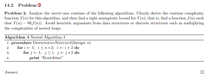 Solved 14.2 ﻿Problem 2Problem 2. ﻿Analyze the worst-case | Chegg.com