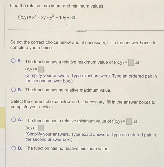 Solved Find the relative maximum and minimum values. | Chegg.com