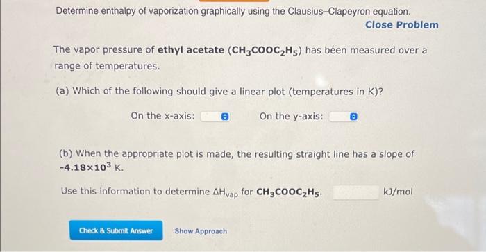 Solved Determine enthalpy of vaporization graphically using | Chegg.com