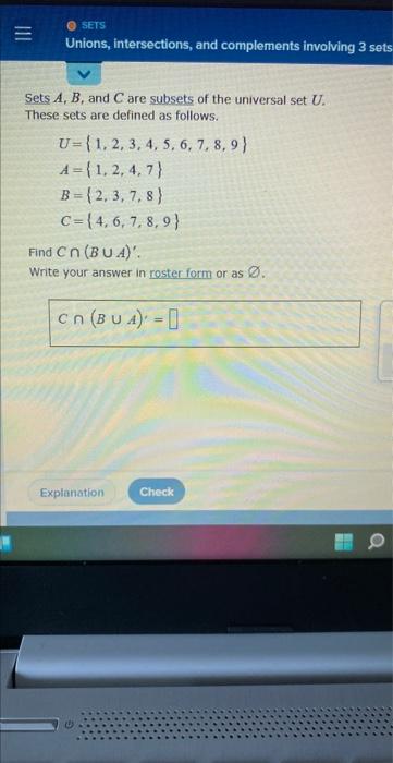 Solved Sets A,B, and C are subsets of the universal set U. | Chegg.com