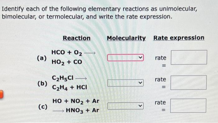 Solved Identify each of the following elementary reactions | Chegg.com