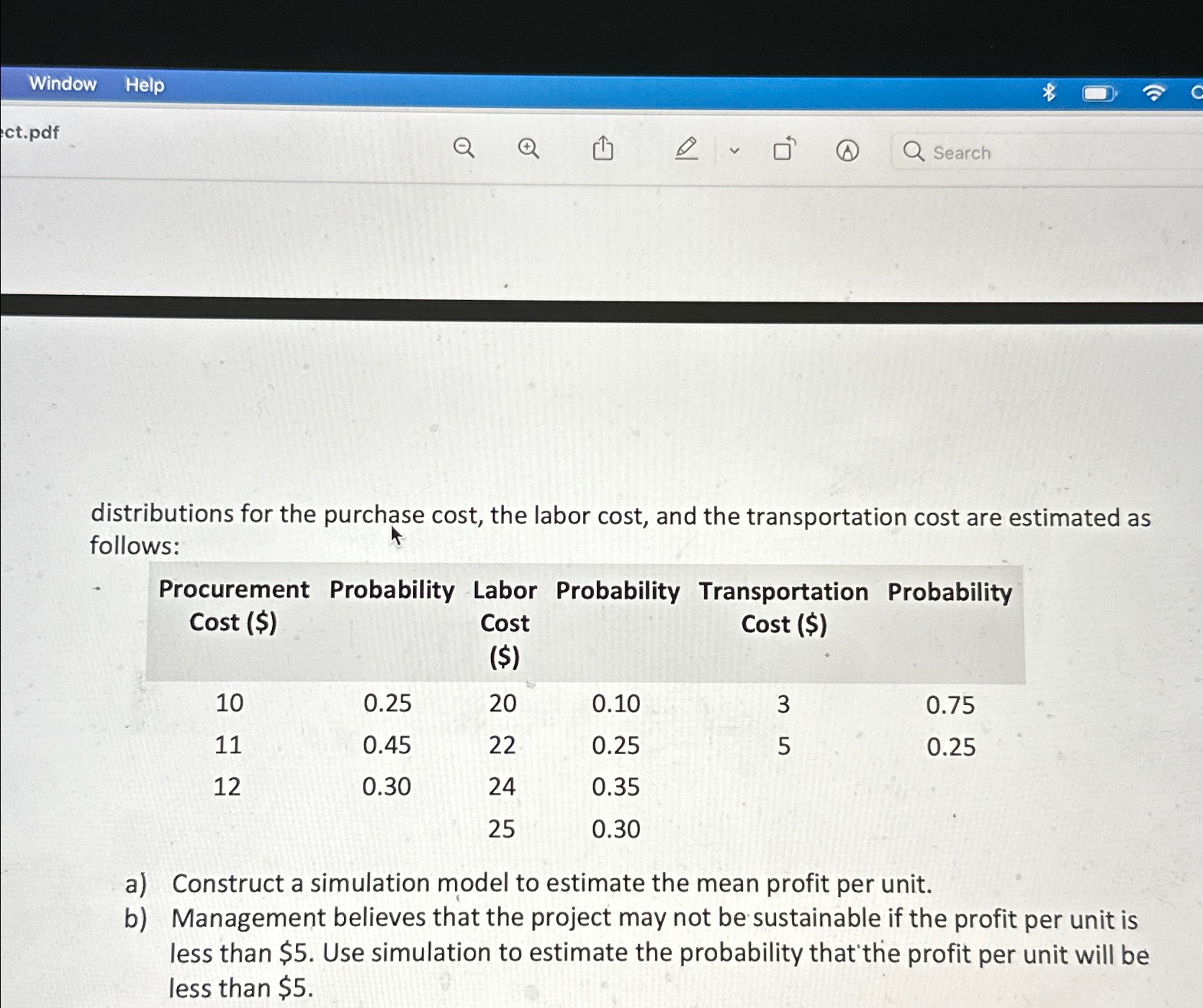 distributions for the purchase cost, the labor cost, | Chegg.com