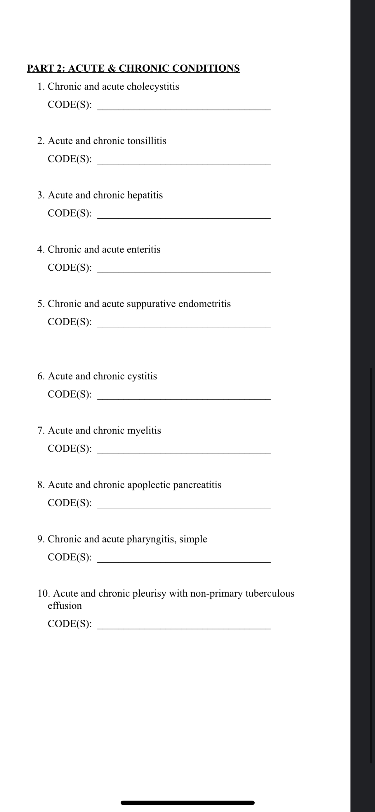 Solved ICD-10-CM codes PART 2: ACUTE & CHRONIC | Chegg.com
