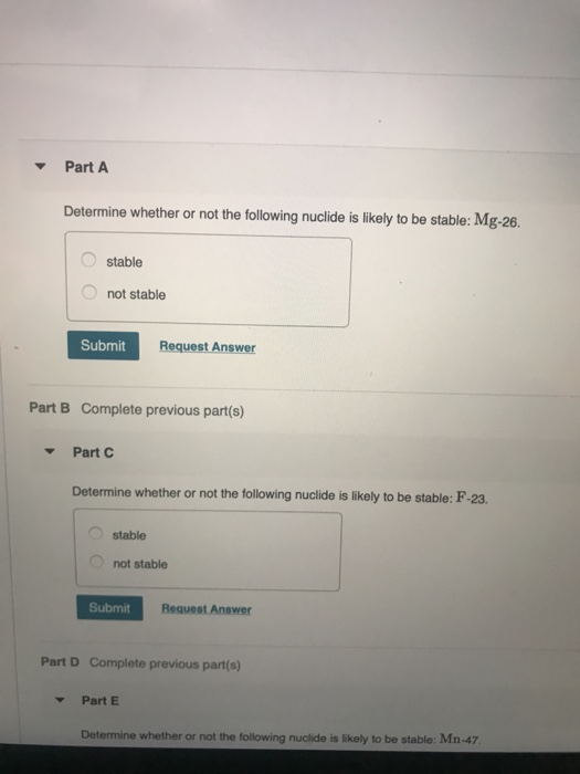 Solved Part A Determine whether or not the following nuclide | Chegg.com