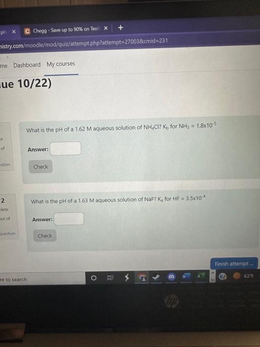 Solved What is the pH of a 1.62M aqueous solution of NH4Cl ? | Chegg.com