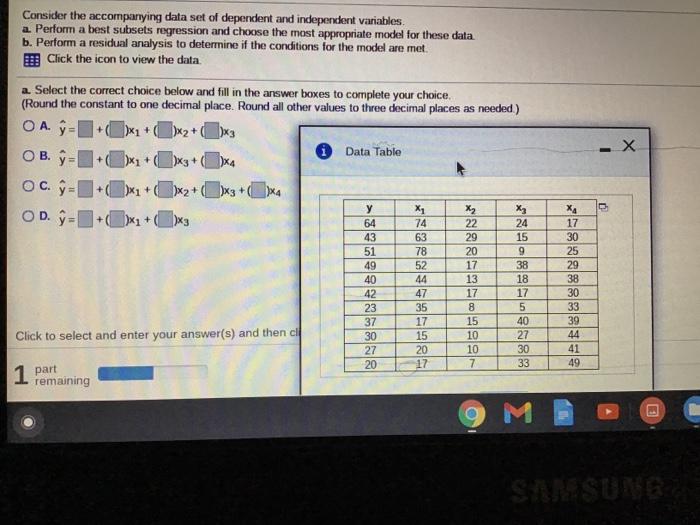 Solved -X Consider the accompanying data set of dependent | Chegg.com