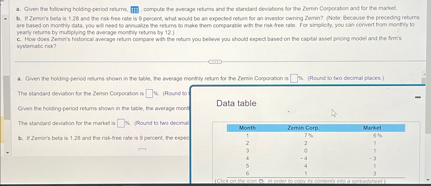 Solved a. ﻿Given the following holding-period returns, | Chegg.com