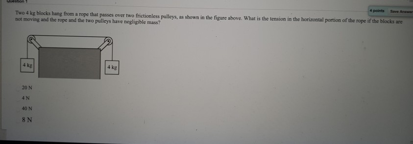 Solved Question 4 points Save Anwar Two 4 kg blocks hang | Chegg.com