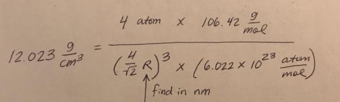 Solved 12.023 cm39=(24R)3×(6.022×1023molatum)4 moon | Chegg.com