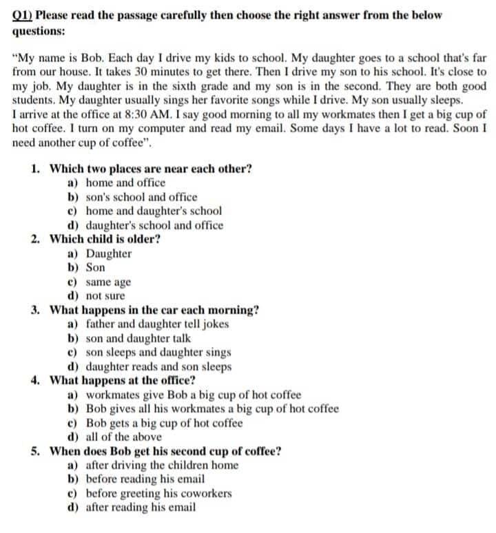 Solved Q1) Please read the passage carefully then choose the | Chegg.com