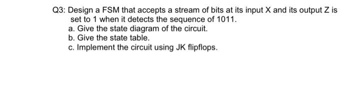 Solved Q3: Design a FSM that accepts a stream of bits at its | Chegg.com