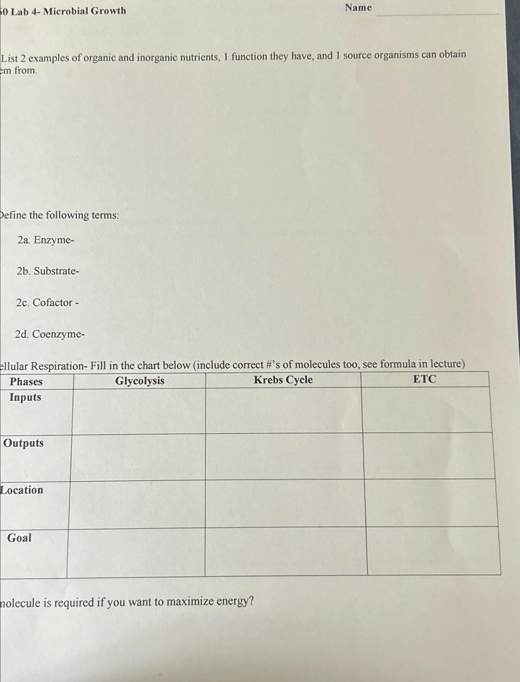 Solved 0 ﻿Lab 4- ﻿Microbial GrowthNameList 2 ﻿examples of | Chegg.com