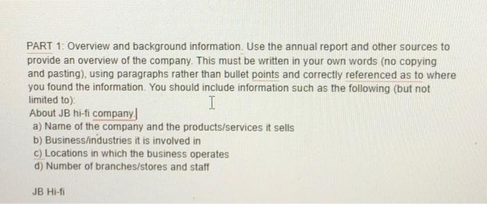 Solved PART 1: Overview and background information. Use the | Chegg.com