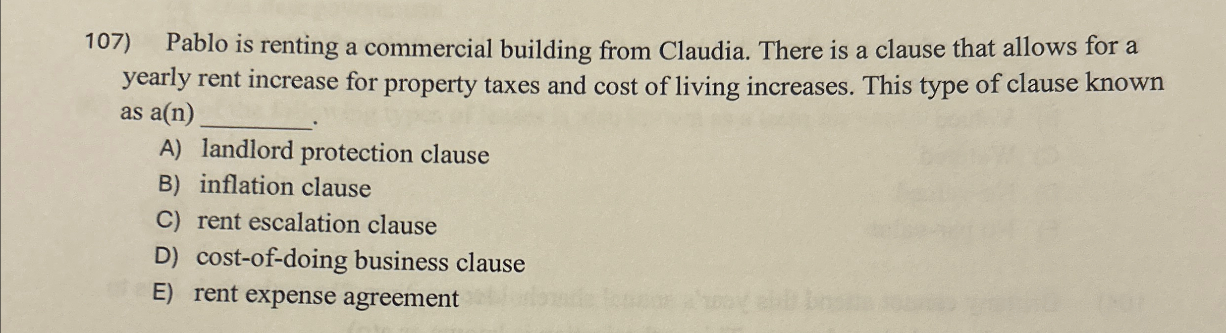 Solved Pablo is renting a commercial building from Claudia. | Chegg.com