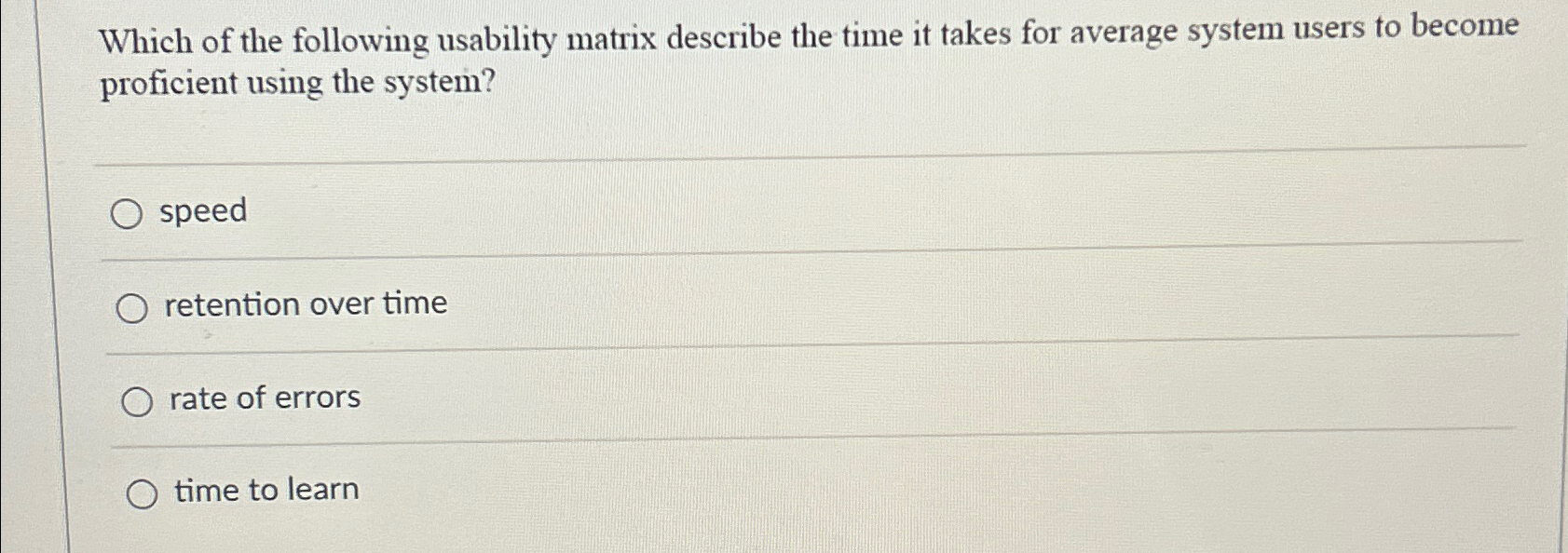 Solved Which of the following usability matrix describe the | Chegg.com