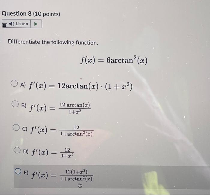 Solved Differentiate the following function. | Chegg.com