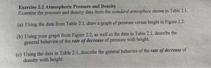 Exercise 2.2 Atmospheric Pressure and Density Examine | Chegg.com