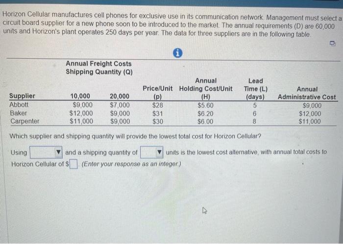 Solved Horizon Cellular manufactures cell phones for | Chegg.com