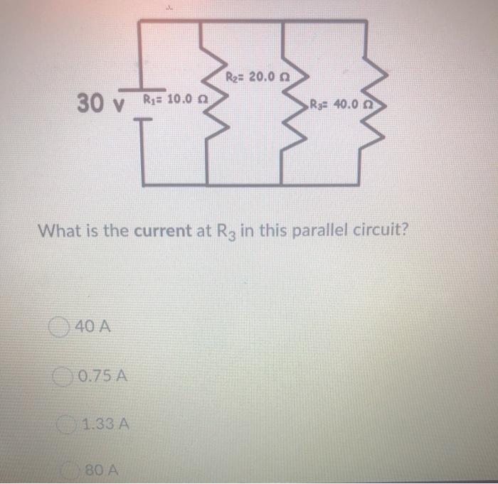 Solved R2= 20.00 30 v R = 10.0 Ryu 40.00 What is the current | Chegg.com