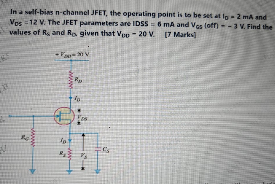 Solved In a self-bias n-channel JFET, the operating point is | Chegg.com
