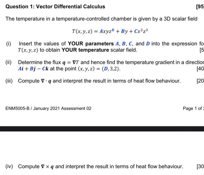 Solved Question 1: Vector Differential Calculus [95 The | Chegg.com