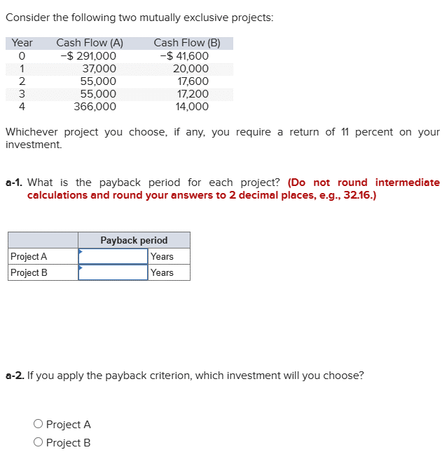 Solved Consider the following two mutually exclusive | Chegg.com