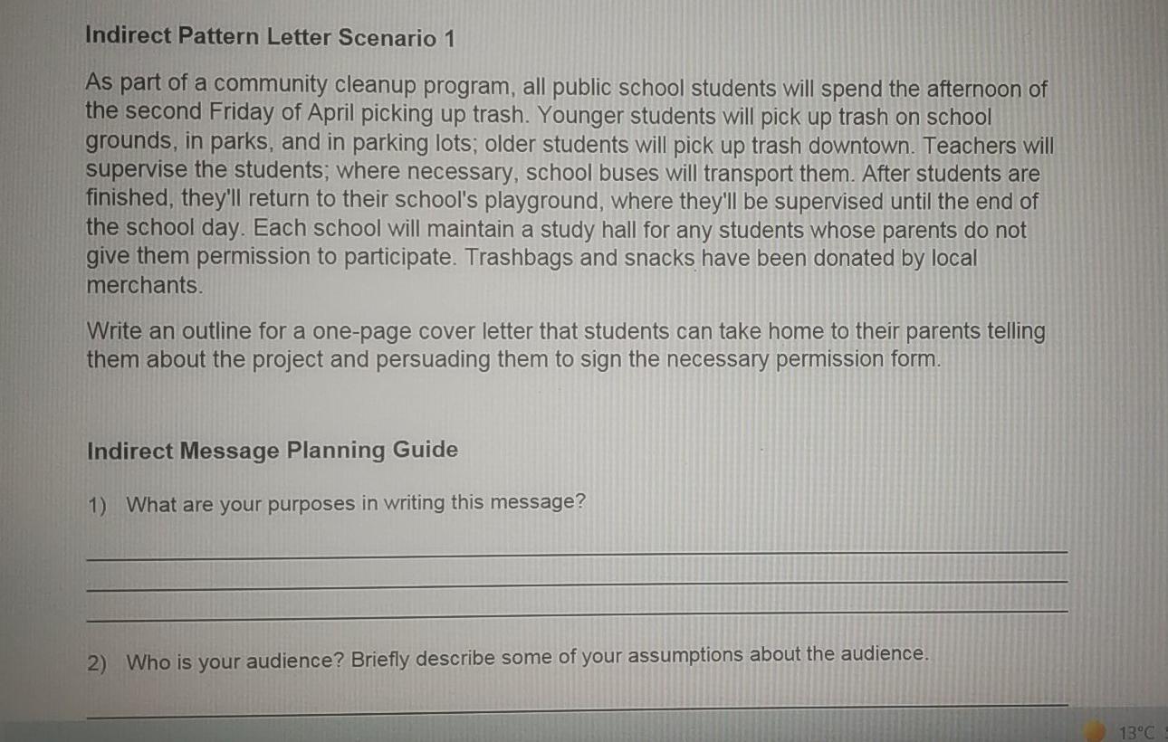 Solved Indirect Pattern Letter Scenario 1 As part of a | Chegg.com