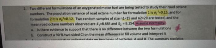 Solved 2. Two different formulations of an oxygenated motor | Chegg.com