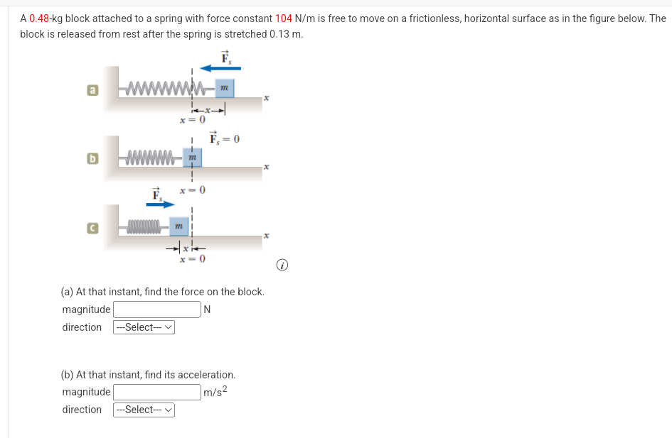 Solved A 0.48-kg ﻿block attached to a spring with force | Chegg.com