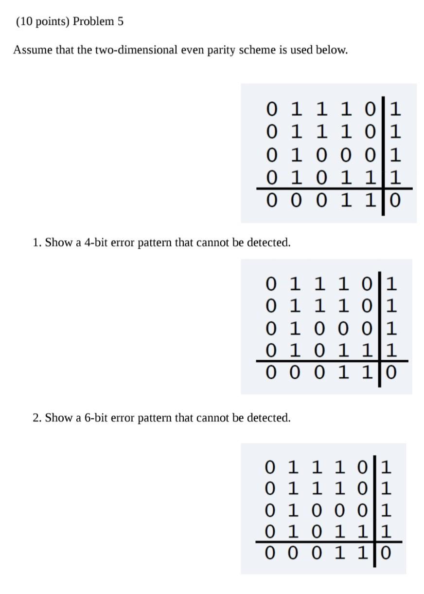 Assume that the two-dimensional even parity scheme is | Chegg.com