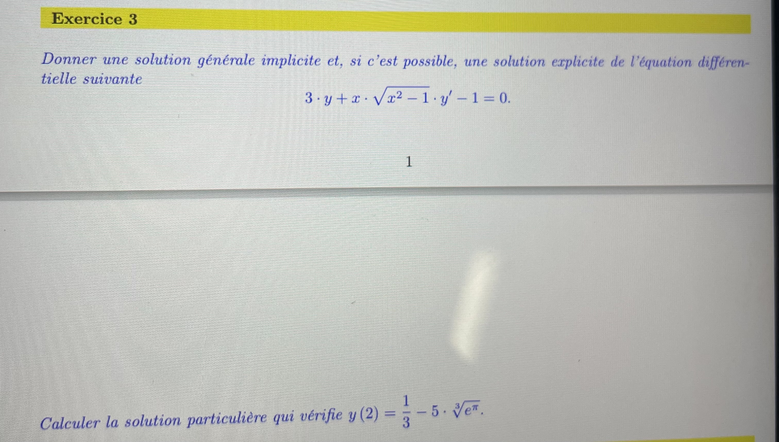 Solved Exercice 3Donner une solution générale implicite et, | Chegg.com