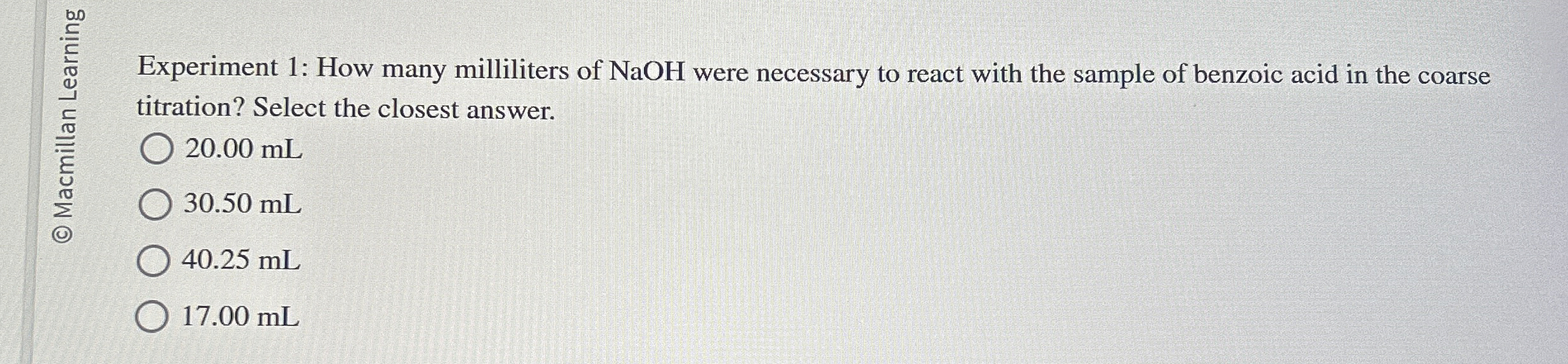 Solved Experiment 1: How many milliliters of NaOH were | Chegg.com