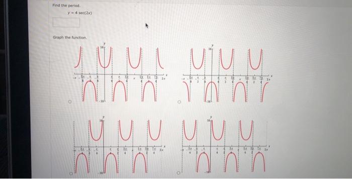 Solved Find the period. y=4sec(2x) Graph the functian. | Chegg.com