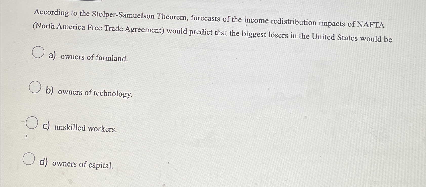Solved According to the Stolper-Samuelson Theorem, forecasts | Chegg.com