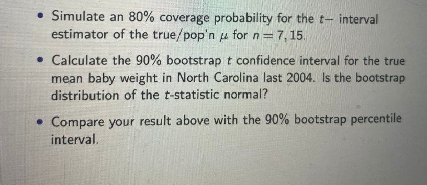 Simulate an 80% ﻿coverage probability for the t - | Chegg.com