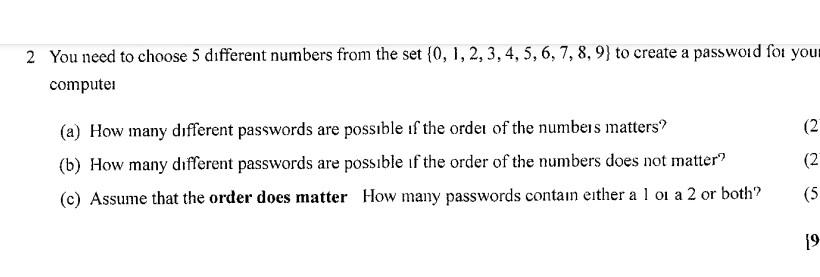 Solved 2 You need to choose 5 different numbers from the set | Chegg.com