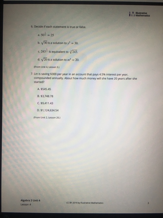 Solved Unit 4 Lesson 4 Cumulative Practice Problems 1 A Chegg