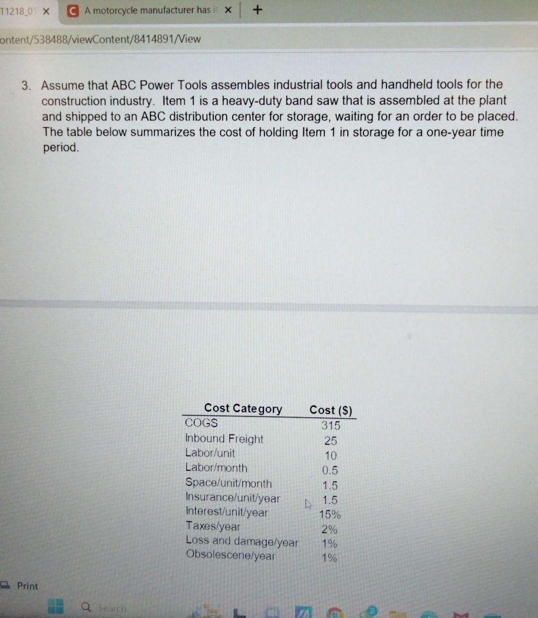 Solved 3. Assume that ABC Power Tools assembles industrial | Chegg.com