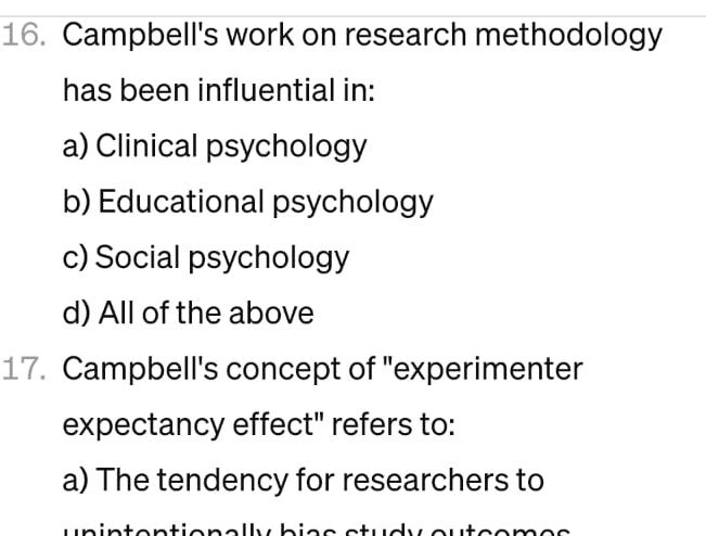 Solved Campbell's work on research methodology has been | Chegg.com