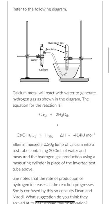 The volume of hydrogen collected over water following | Chegg.com
