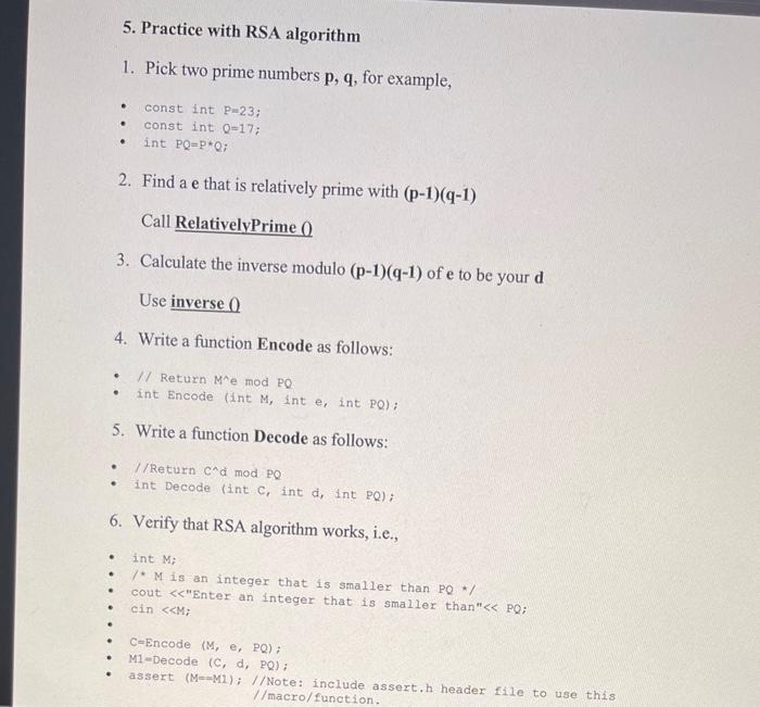 Solved 5 Practice With Rsa Algorithm 1 Pick Two Prime 5245