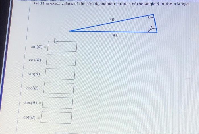 Solved Find the exact values of the six trigonometric ratios | Chegg.com