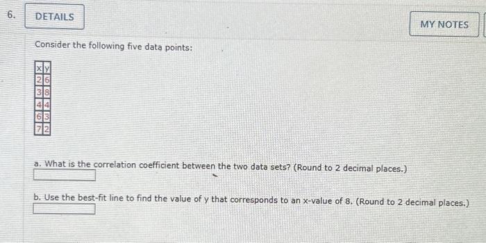 Solved Consider the following five data points: a. What is | Chegg.com