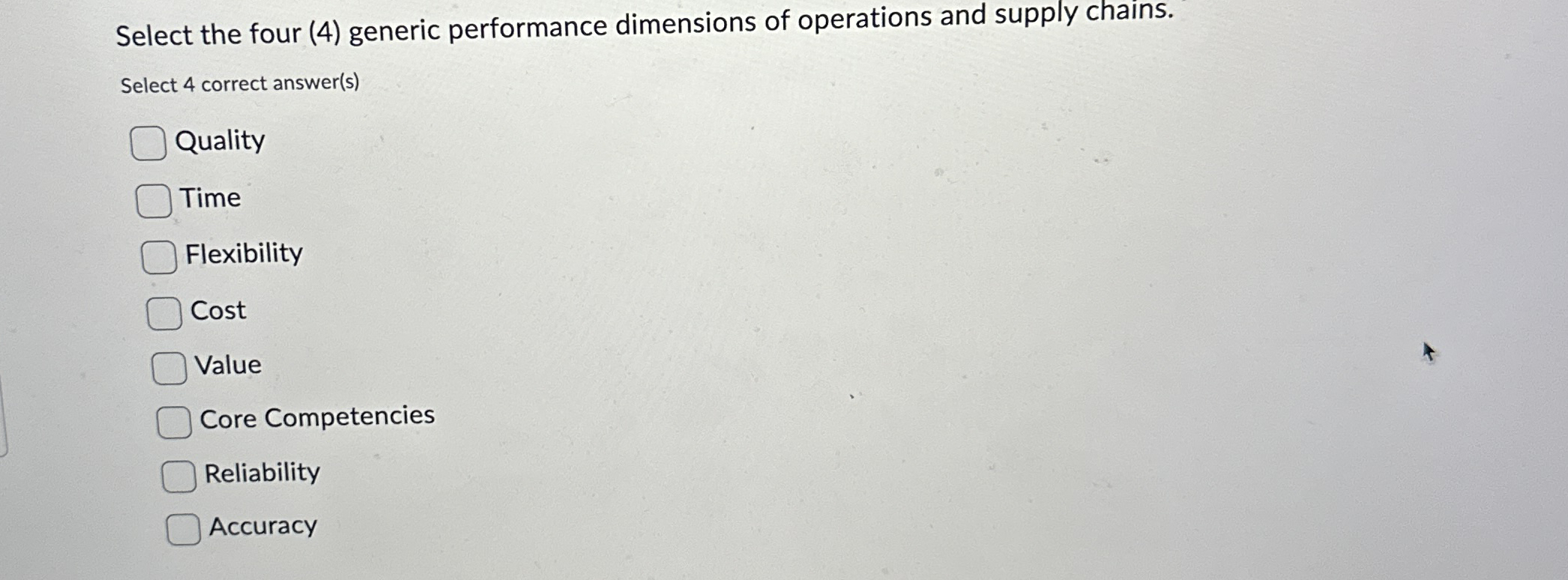 Select the four (4) ﻿generic performance dimensions | Chegg.com