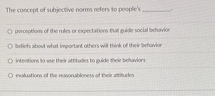 Solved The concept of subjective norms refers to people's | Chegg.com